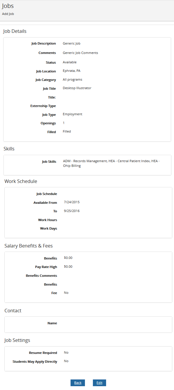 View/Modify Jobs